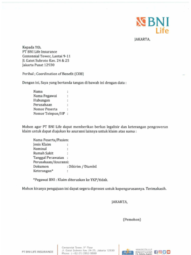 Formulir Bni Life | PDF