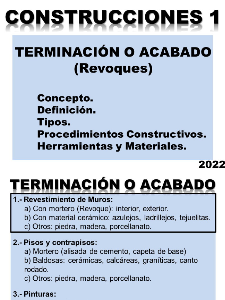 Clase 08 - Revoques - 2022 | PDF Clase 08 - Revoques - 2022 | PDF