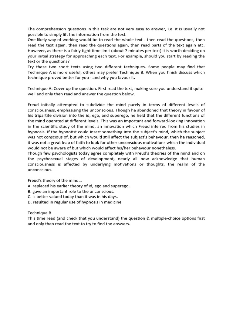 Reading Extended Task Multiple Choice Task Texts | PDF | Id | Unconscious Mind