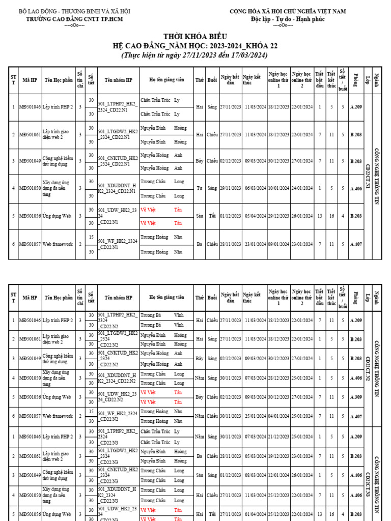 TKB - HK2 - 23-24 - Khoa 22 | PDF