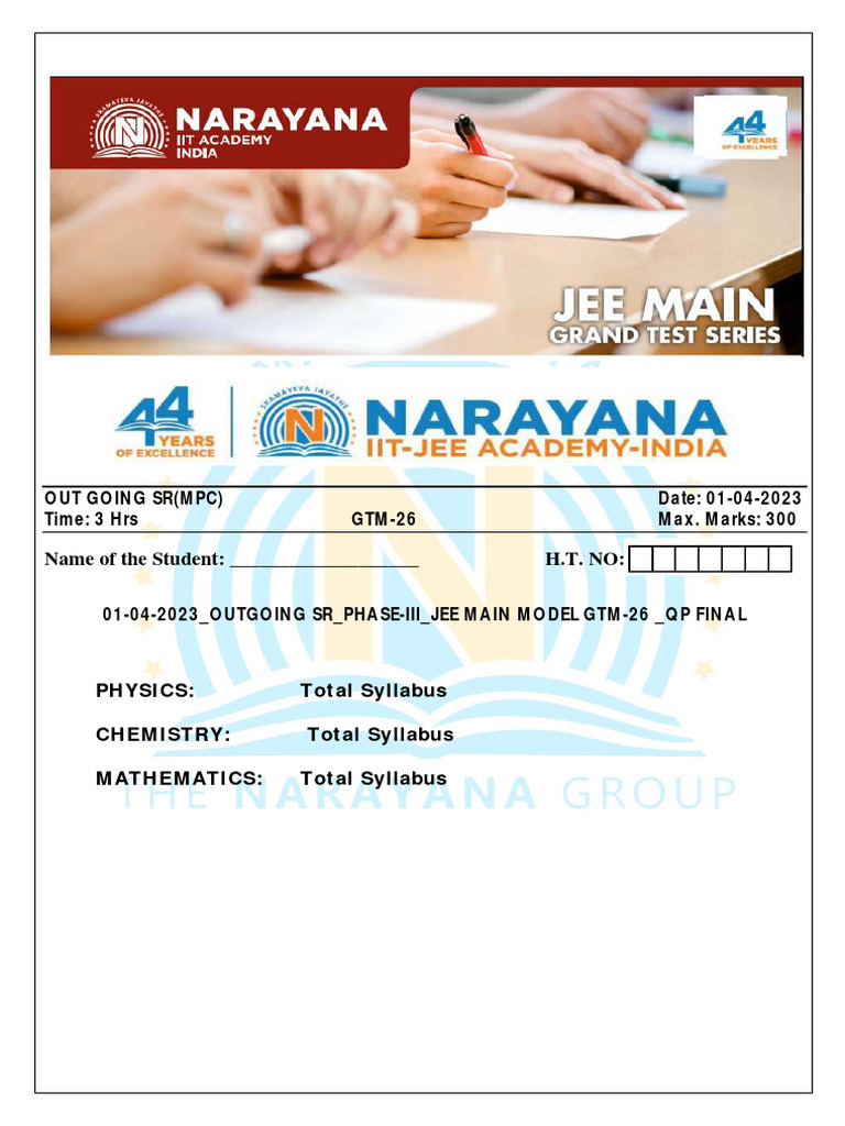 01-04-2023 - Outgoing SR - Phase-Iii - Jee Main Model GTM-26 - QP Final | PDF | Triangle