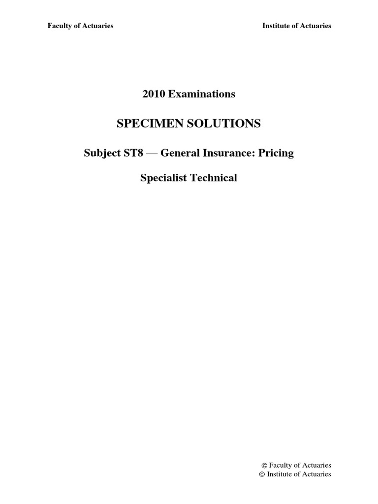 FandI ST8 Specimen Solutions FINAL | PDF | Insurance | Reinsurance