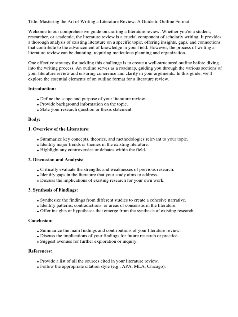 Outline Format for Literature Review | PDF | Literature Review ...