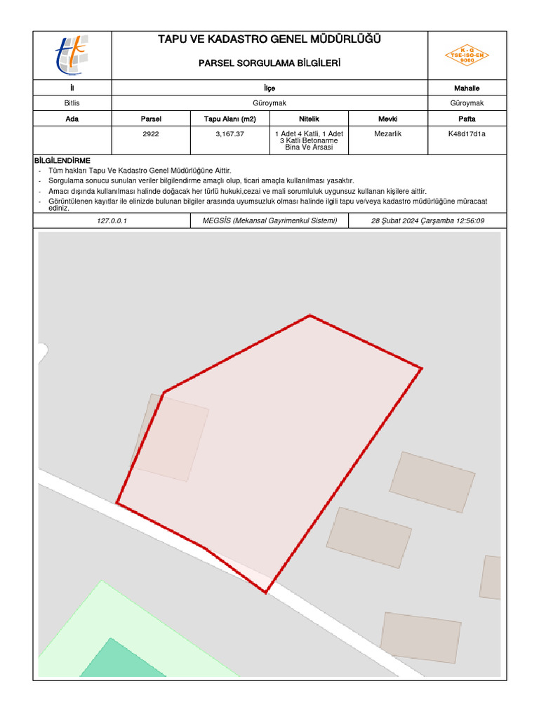 TKGM Parsel Sorgu Sonuc 2922 Parsel | PDF