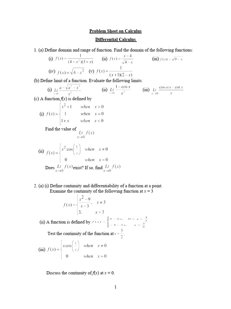 Problem Sheet 24 Mat120 | Download Free PDF | Derivative | Function (Mathematics)