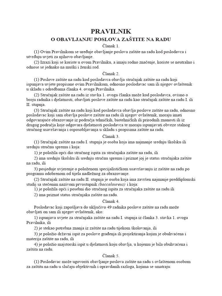 Pravilnik o Obavljanju Poslova Zaštite Na Radu | PDF