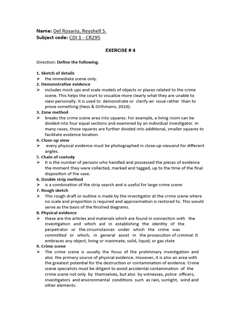 CDI 1 ACTIVITIES | PDF | Crime Scene | Witness