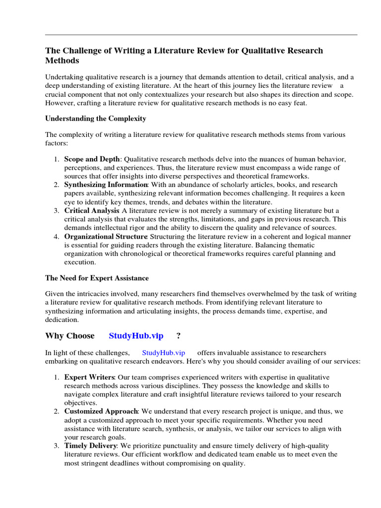 Literature Review Qualitative Research Methods | PDF | Methodology ...