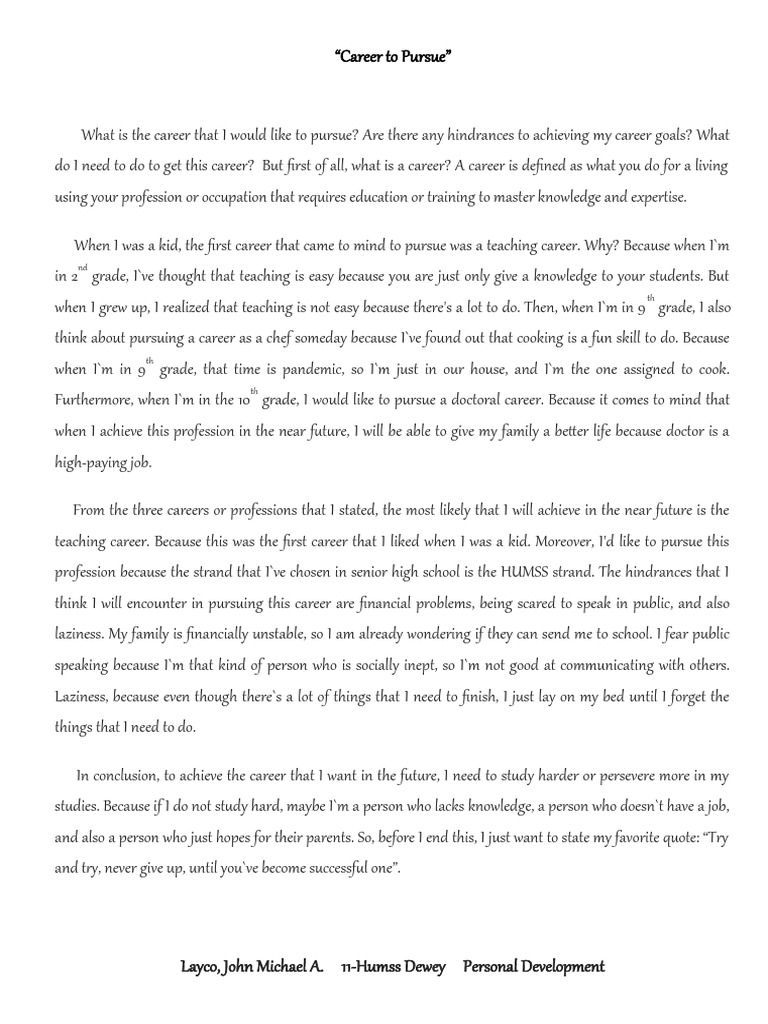 Personal Development Essay | PDF