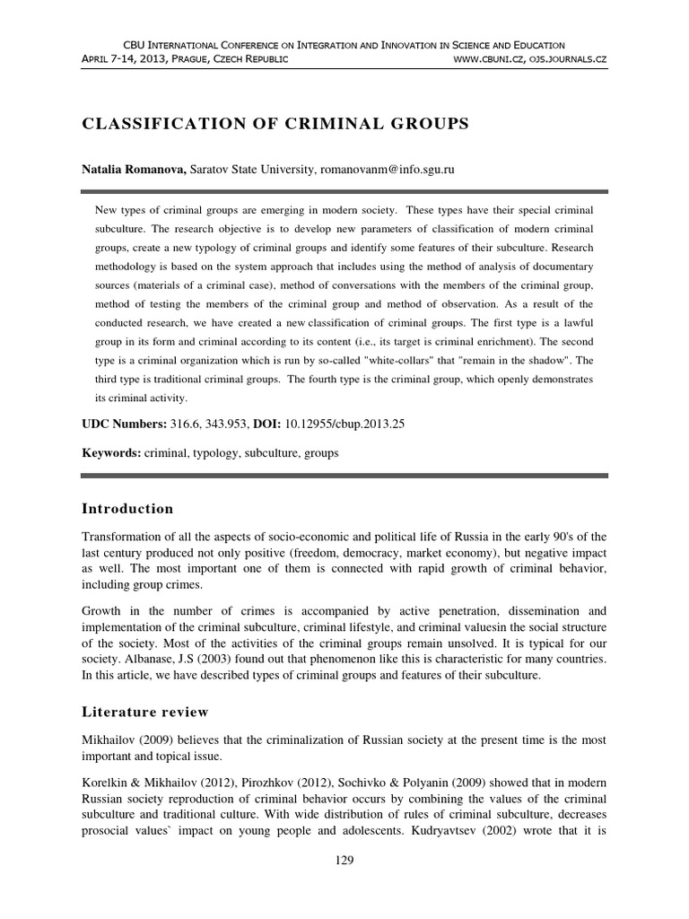 Classification of Criminal Groups | PDF | Organized Crime | Crimes