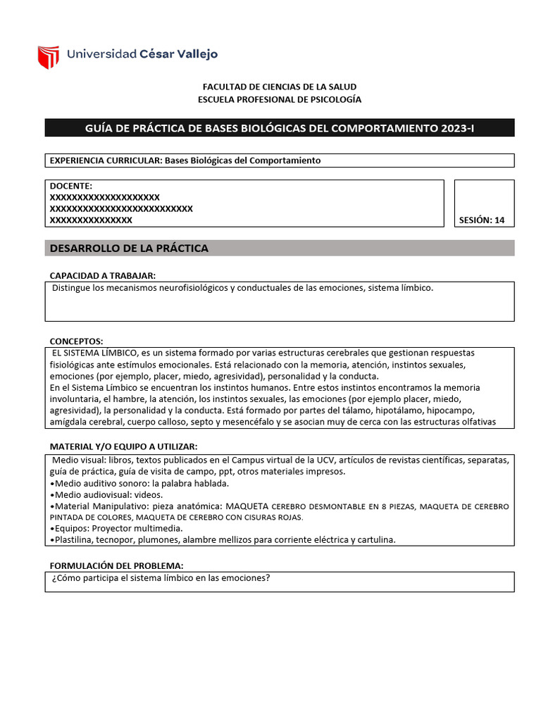 Guia de Practicas de BBC 14 | PDF | Sistema límbico | Las emociones