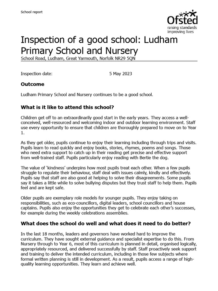 Ludham Primary School Inspection Report | PDF | Schools | Preschool