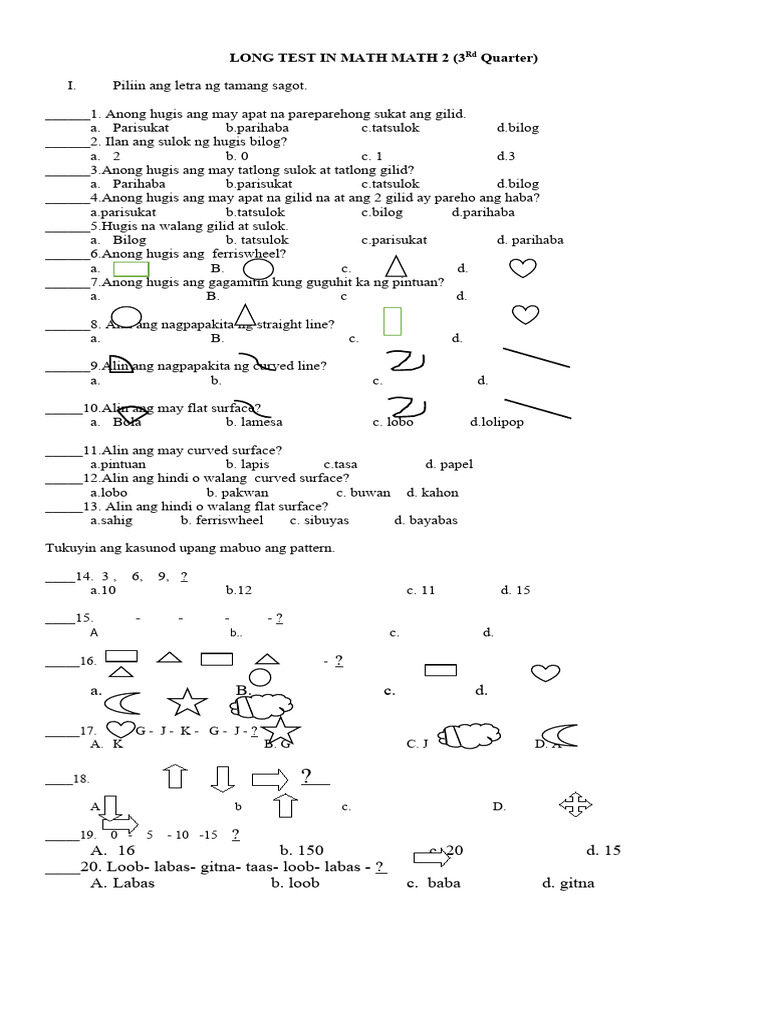 Long Test in Math | PDF