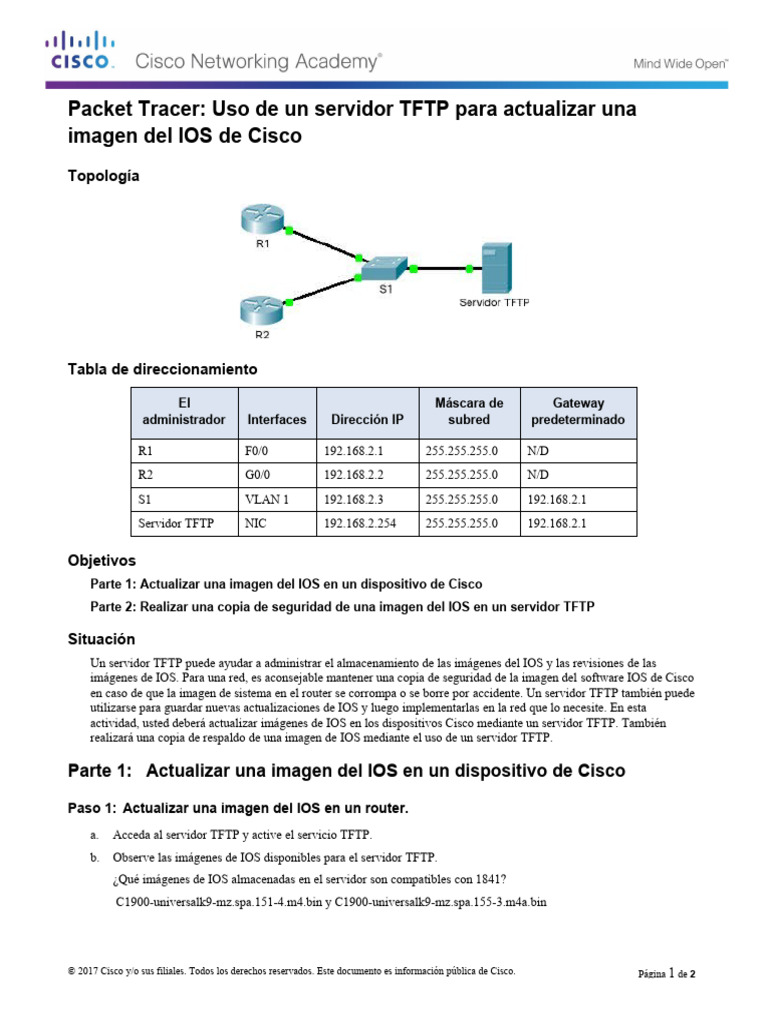 10.3.3.5 Packet Tracer - Using A TFTP Server To Upgrade A Cisco IOS ...
