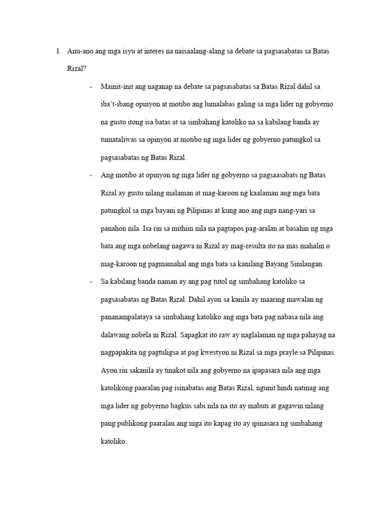 Kursong rizal-EA1 | PDF