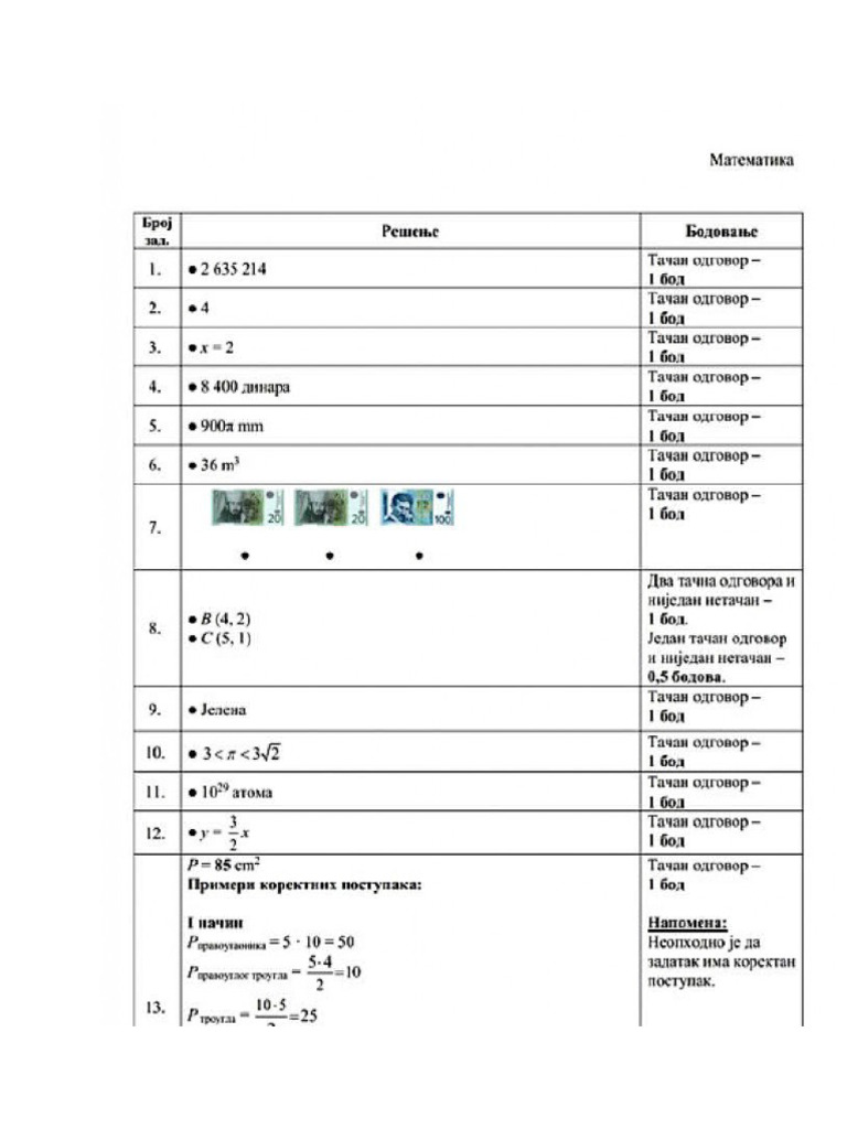 Resenja Testa Iz Matematike 2023 | PDF