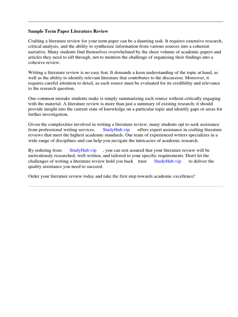Sample Term Paper Literature Review | PDF | Thesis | Citation