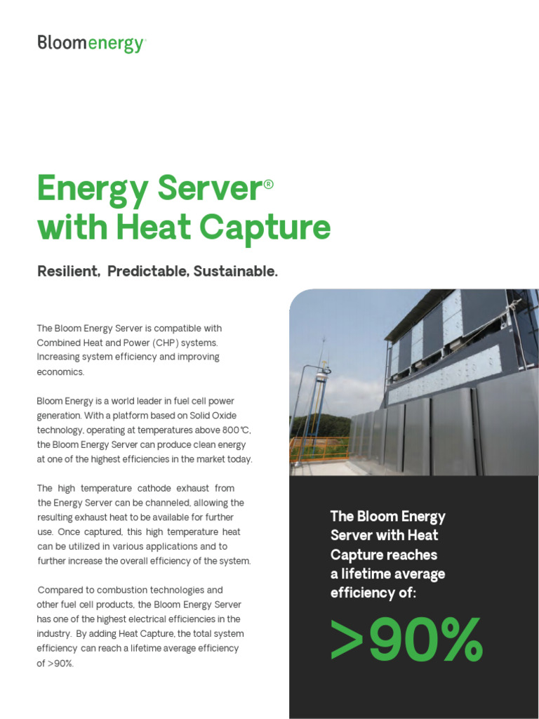 Energy Server With Heat Capture Brochure | PDF | Cogeneration | Fuel Cell