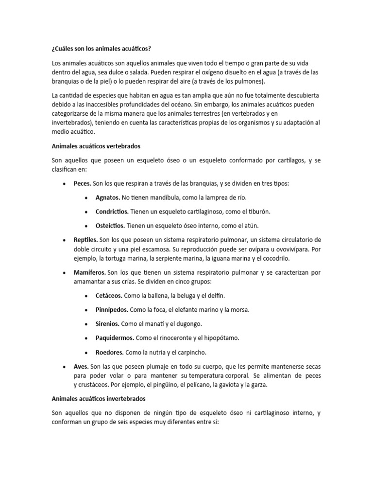 Cuales Son Los Animales Acuaticos | PDF | Esqueleto | Pinnípedo
