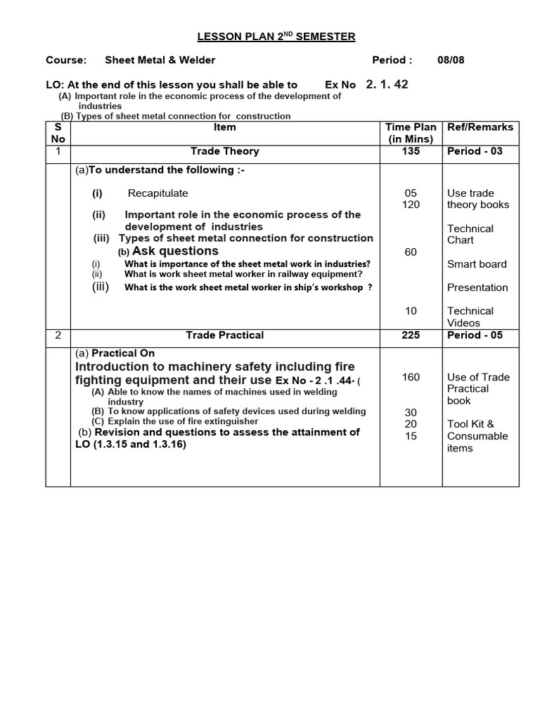 Lesson Plan Sheet Metal & Welder For 03.02.2023 | Download Free PDF ...