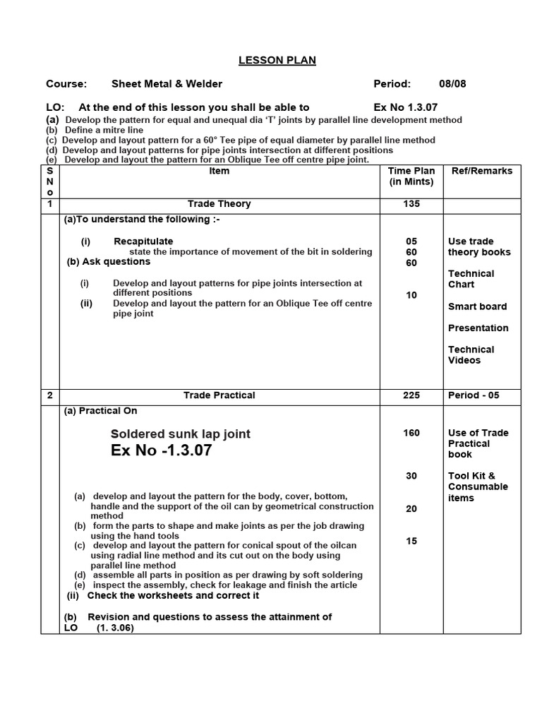 Lesson Plan Sheet Metal & Welder for new | PDF | Pipe (Fluid Conveyance ...