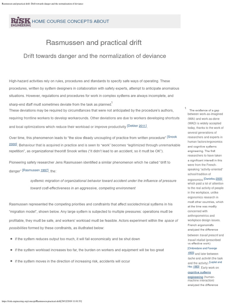 Rasmussen and Practical Drift Drift Towards Danger and The ...