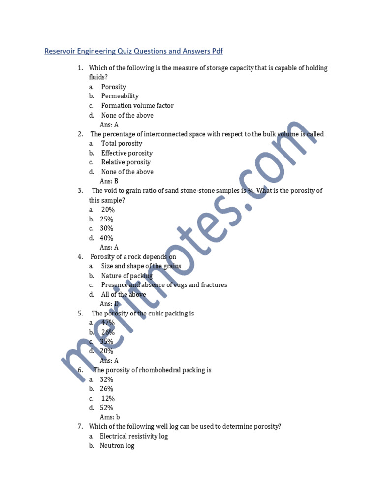 reservoir-engineering-mcq-questions-answers | PDF