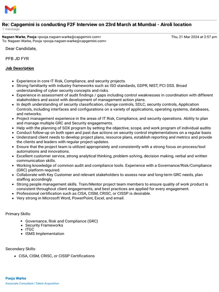 Gmail - Re - Capgemini Is Conducting F2F Interview On 23rd March at ...