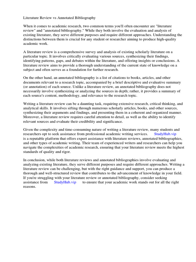 Literature Review Vs Annotated Bibliography | PDF | Citation | Bibliography