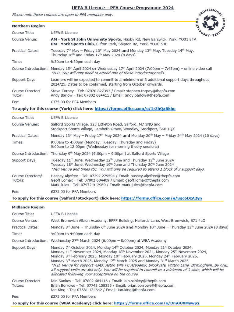 UEFA B Course Programme 2024 | PDF | Association Football | English ...