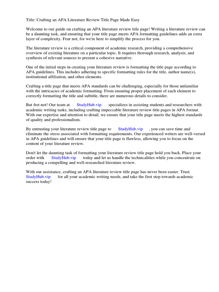 Apa Literature Review Title Page | PDF | Apa Style | Thesis