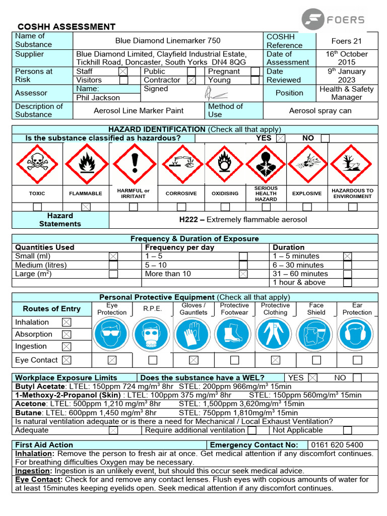 Blue Diamond Linemarker Safety Assessment | PDF | Personal Protective ...