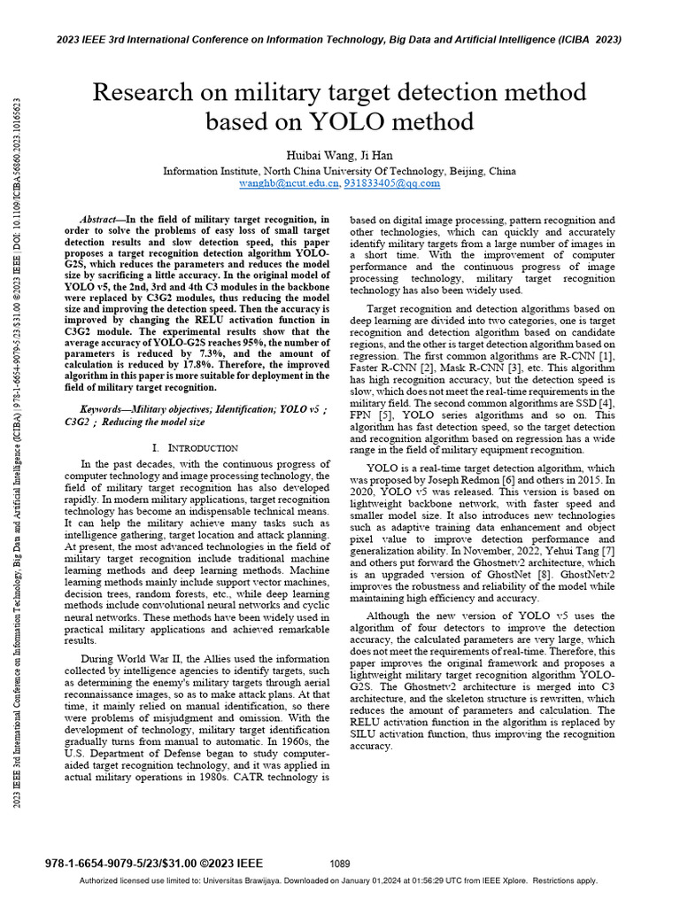 Research On Military Target Detection Method Based On Yolo Method Pdf