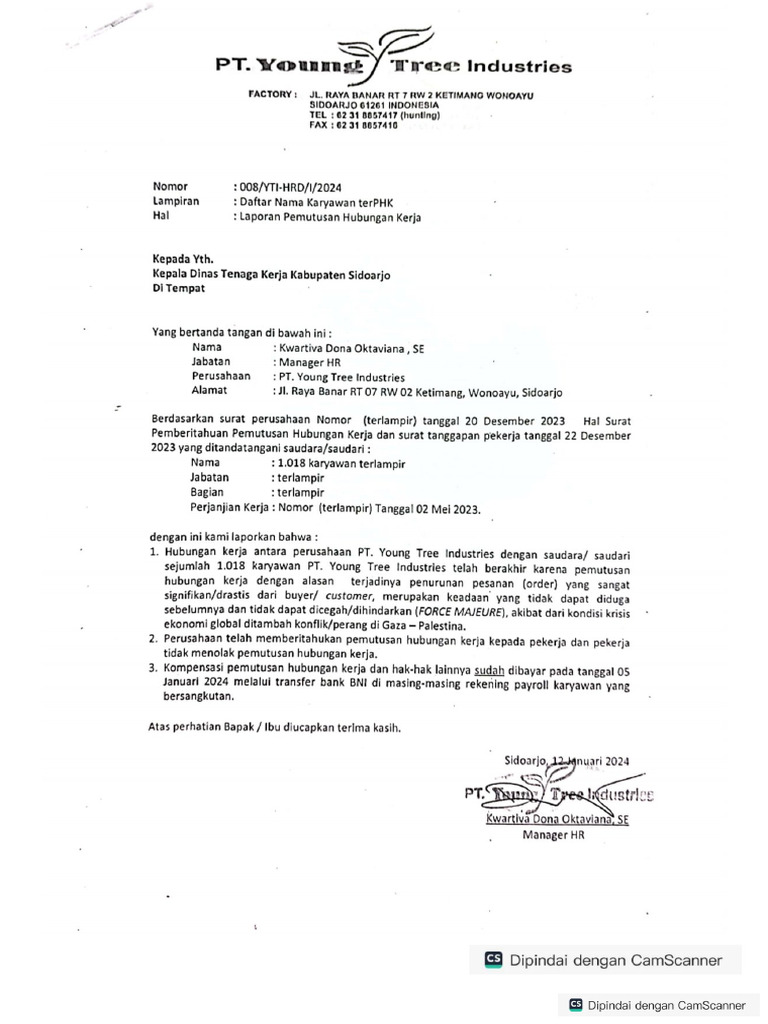 Surat Perusahaan Ke Disnaker | PDF