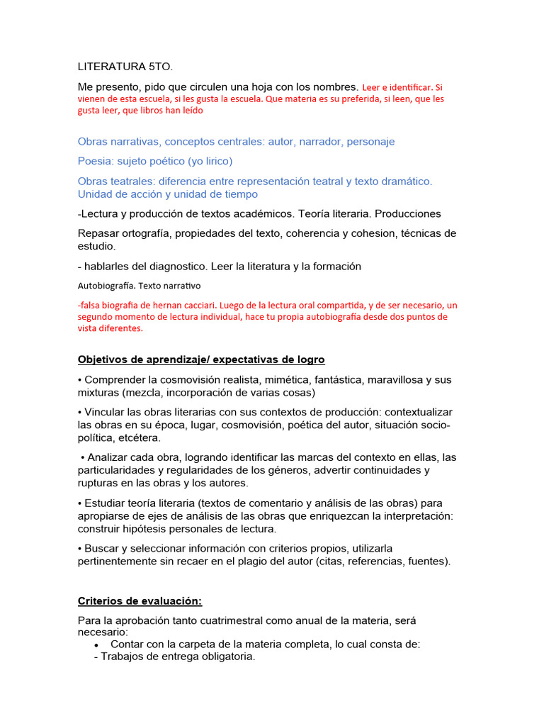 LITERATURA 5TO Planificacion | PDF | Realismo literario | Fantasía