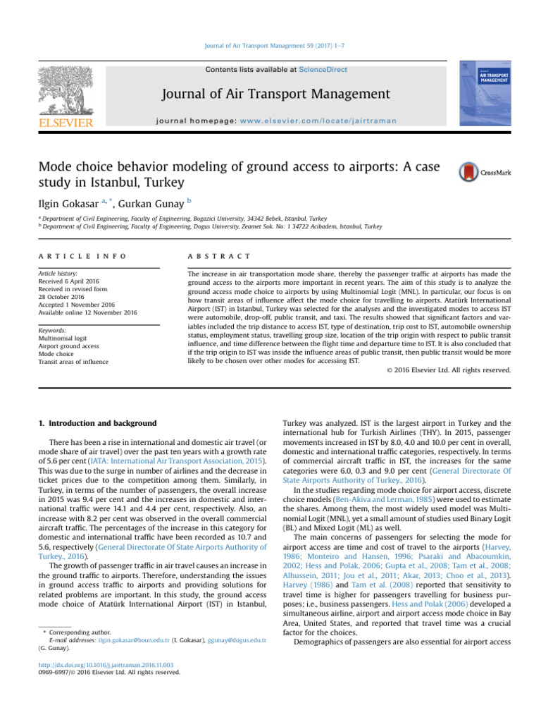 Gokasar Gunay 2017 Mode Choice Behavior Modeling of Ground Access To Airports A Case Study in ...