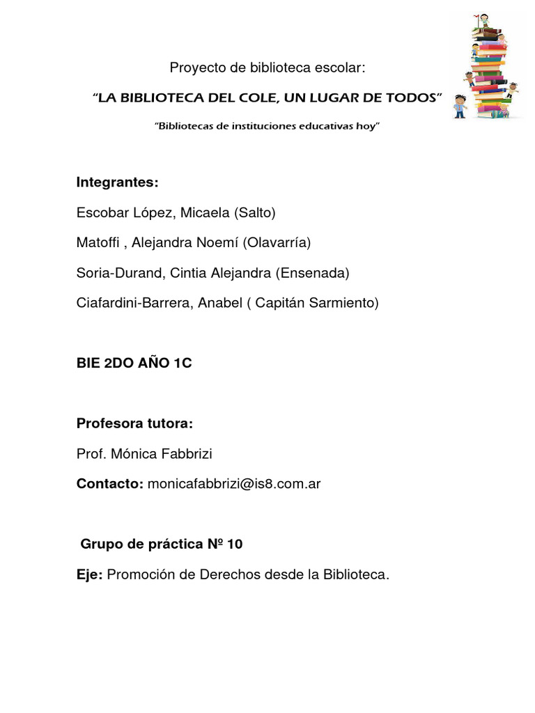 Trabajo Final PRACTICA-GRUPO10-BIE 1C PDF | PDF | Biblioteca escolar ...