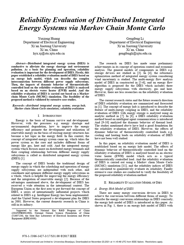 Reliability Evaluation of Distributed Integrated Energy Systems Via ... Reliability Evaluation of Distributed Integrated Energy Systems Via ...
