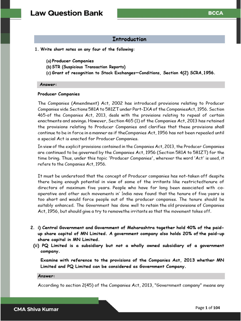 Law Question Bank | Download Free PDF | Governance | Securities (Finance)