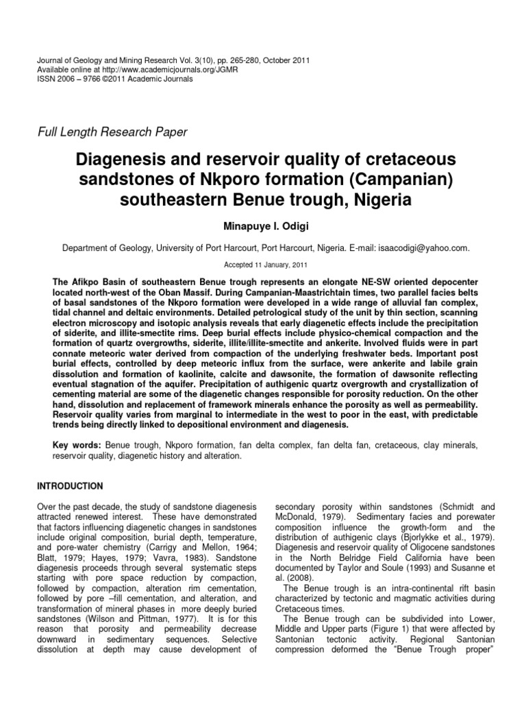 Diagenesis and Reservoir Quality of Cretaceous Sandstones of Nkporo ...