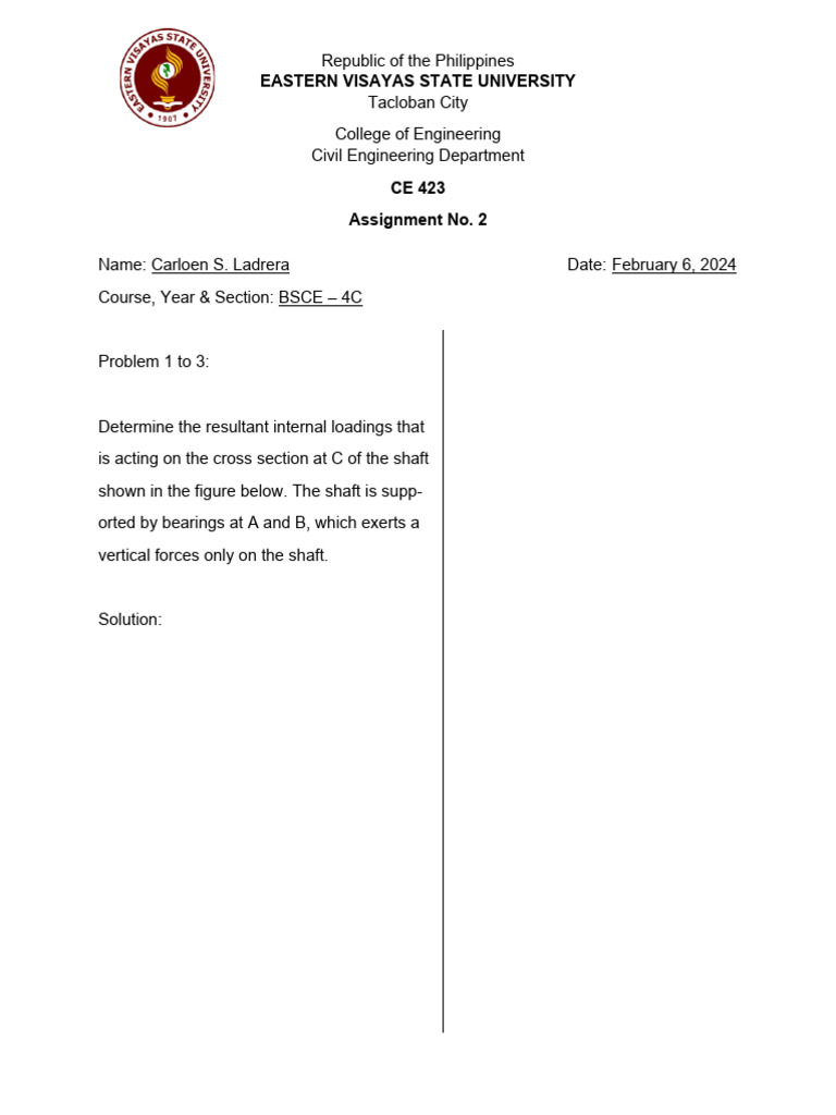 Preboards - Assignment 2 Template | PDF | Stress (Mechanics) | Beam (Structure)