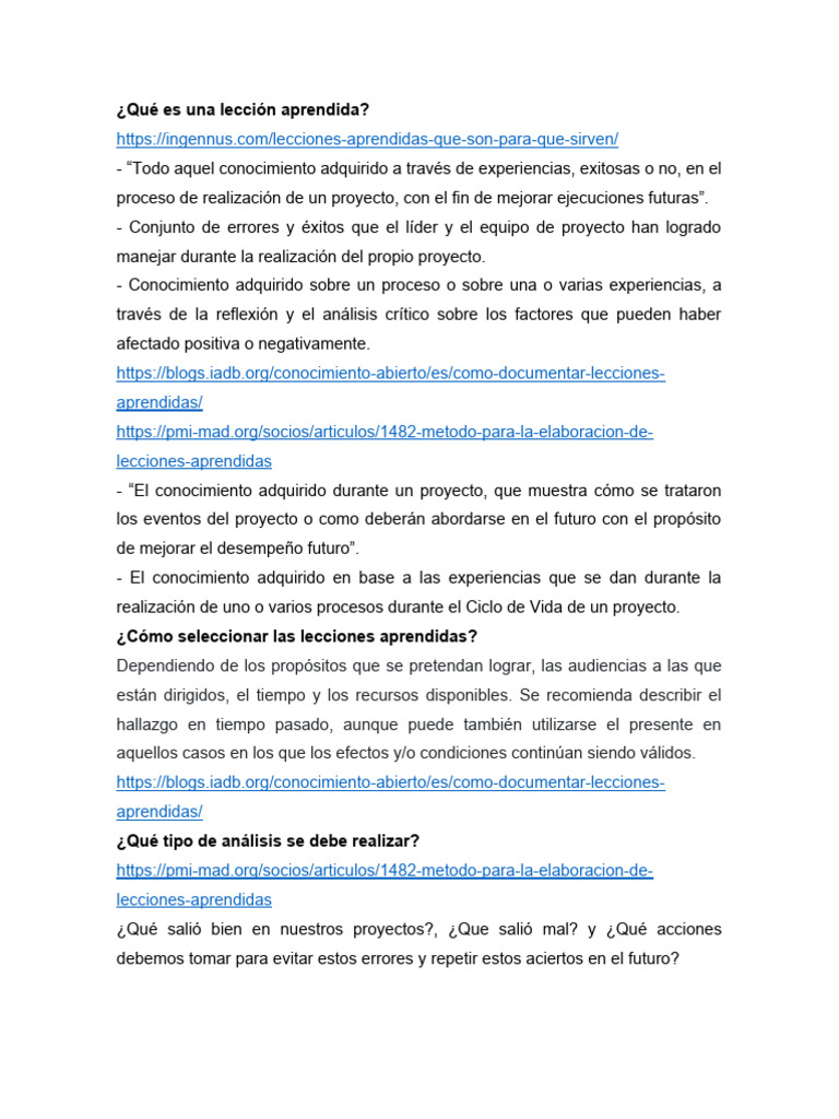 Lecciones Aprendidas | PDF | Conocimiento | Comunicación
