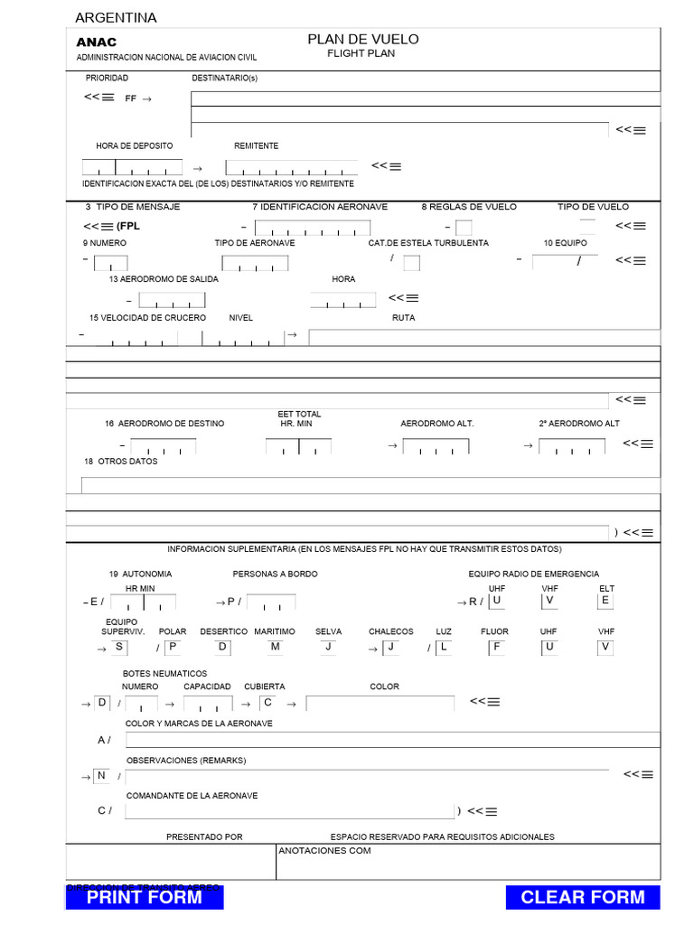 Formulario de Plan de Vuelo Anac | PDF | Aviación | Argentina