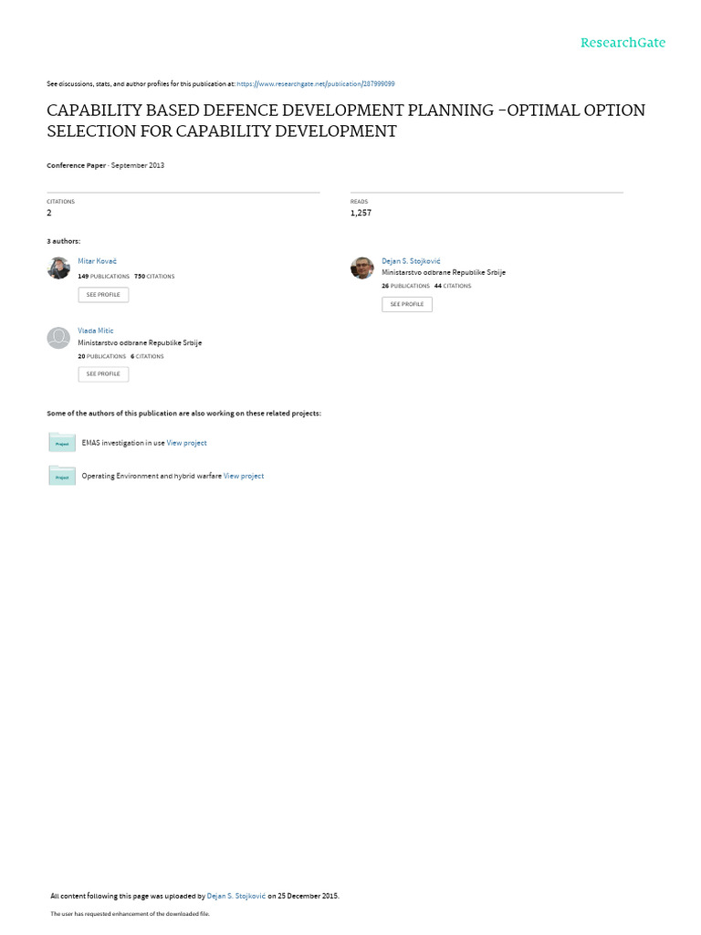 Capability Based Defence Development Planning - Optimal Option ...