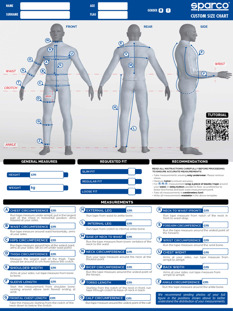 Sparco - Custom Suit Size Chart Editable | PDF | Waist