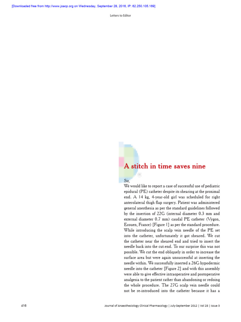 A Stitch in Time Saves Nine | PDF | Anesthesia | Medical Specialties