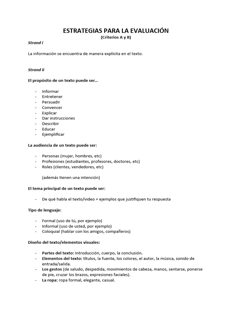 SPLA - Strategies - Words For Assessments (A and B) | PDF | Comunicación humana