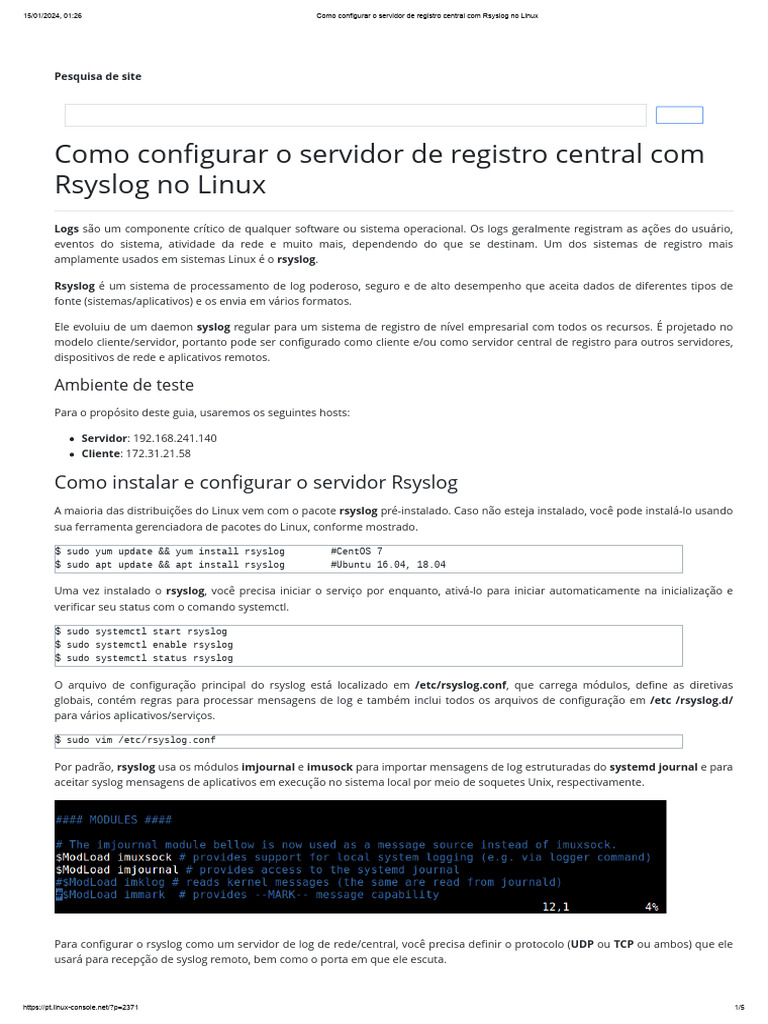 Como Configurar o Servidor de Registro Central Com Rsyslog No Linux | PDF | Servidor ...