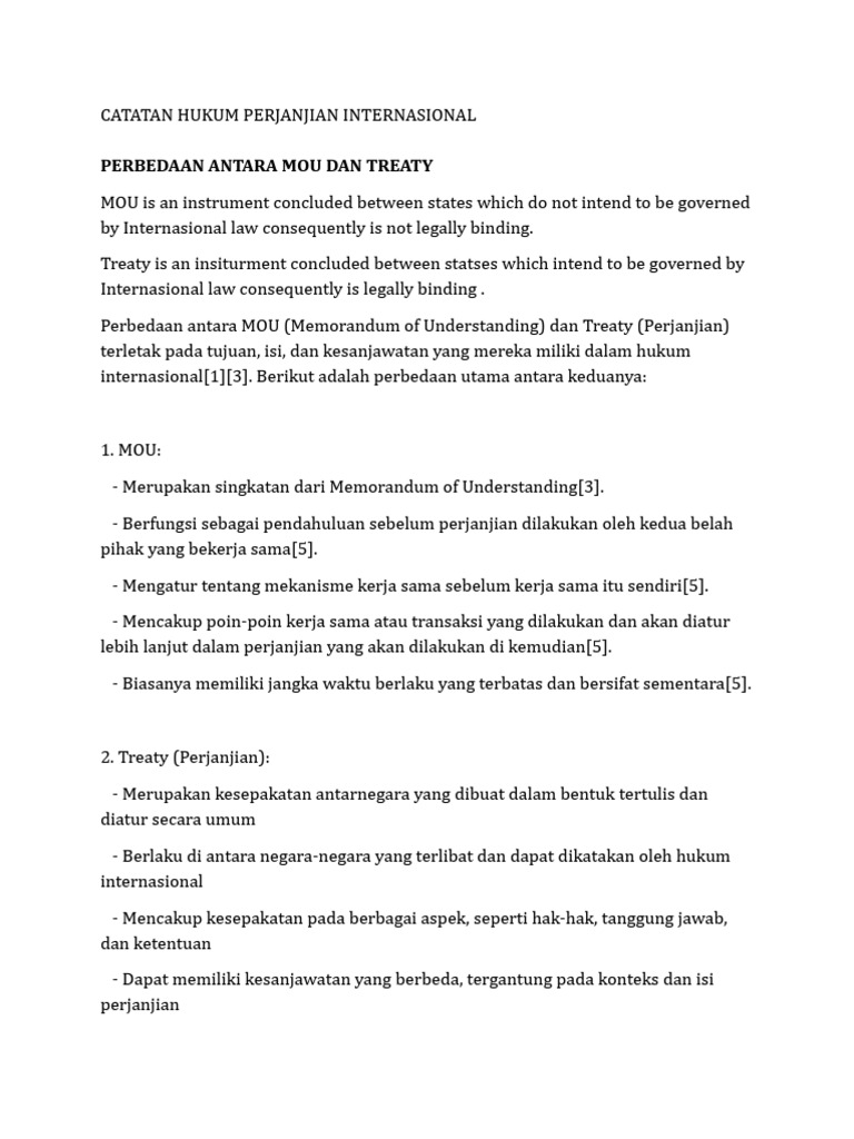 Catatan Hukum Perjanjian Internasional | PDF