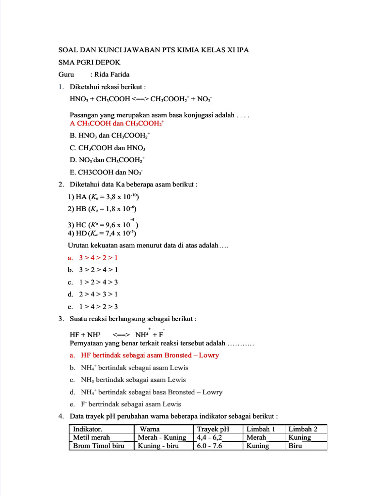 PDF Soal Dan Kunci Jawaban Pts Kimia Kls Xi Ipa - Compress | PDF